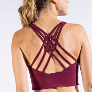 Hype Up Women's Strappy Crisscross Back Medium Support Sports Bra with Removable Cups (S-3X) Burgundy