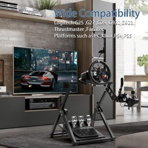 Anman Foldable Driving Gaming Steering Wheel Stand Fit for Logitech G25 G27 G29 G923,Thrustmaster PXN V9,Adjustable,Not Included Pedals & Shifter