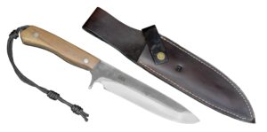 brazilian flame camper trout 8-inch stainless steel knife full tang with imbuia wood handle, premium fixed blade knife with leather sheath for camping, hunting, fishing, and food prep