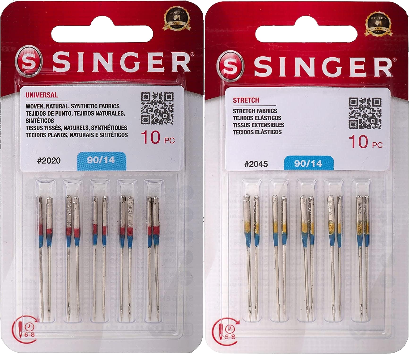 Singer 20 Counts :10-Pack Universal 2020 Sewing Machine Needles, Size 90/14 and Singer 10-Pack Stretch 2045 Sewing Machine Needles, Size 90/14 Bundle with Inceler Brand Plastic Bobbin