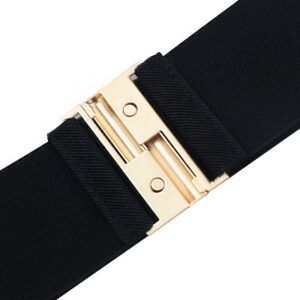 macoking Black Belts for Women Wide Elastic Belt for Dresses Cinch Belt Gold Buckle L