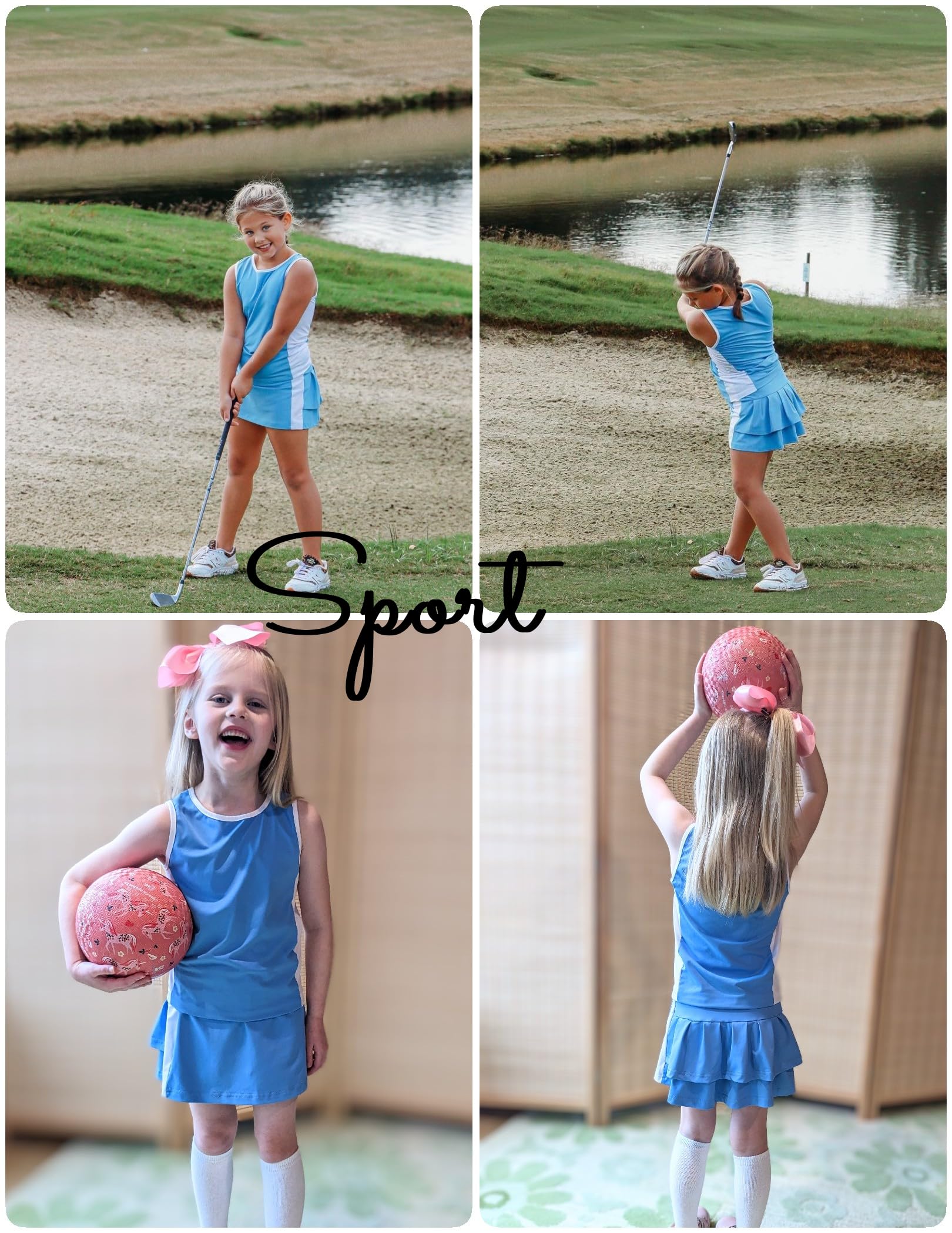 Zaclotre Girls Tennis Golf Dress Outfit Sleeveless Tank Top and Skorts Sets Sport Skirt with Shorts Light Blue