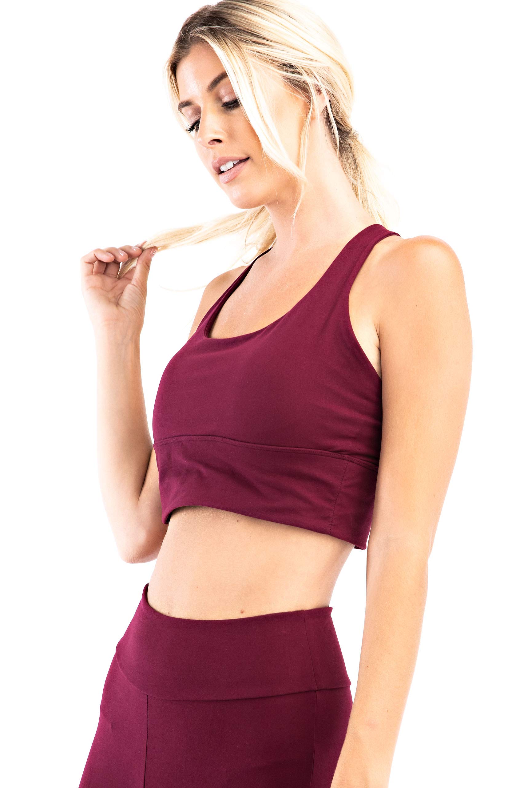 Hype Up Women's Strappy Crisscross Back Medium Support Sports Bra with Removable Cups (S-3X) Burgundy