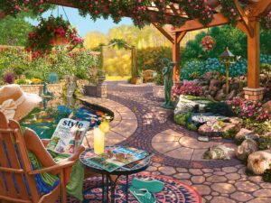 ravensburger cozy backyard bliss - 750 piece large format jigsaw puzzle for adults & kids | unique softclick technology | vibrant, glare-free design | fsc-certified materials