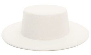 women men classic felt fedora hat wide brim flat top jazz panama hat casual party church hat (white)