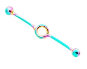 rainbow titanium ip on 316l surgical steel looped industrial barbell 14g 1.5"