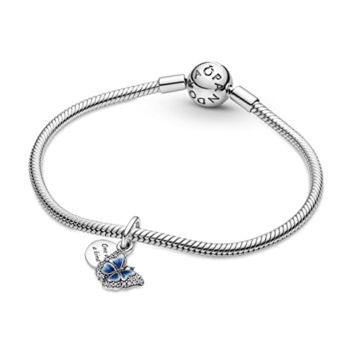 Pandora Blue Butterfly & Quote Double Dangle Charm Bracelet Charm Moments Bracelets - Stunning Women's Jewelry - Made with Sterling Silver, Cubic Zirconia & Enamel, No Gift Box