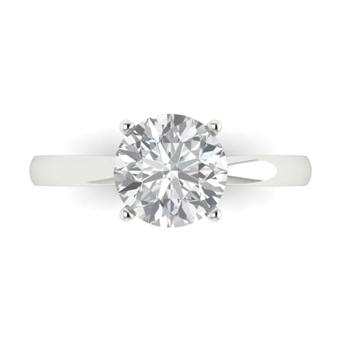 Clara Pucci 2 ct Round Cut Genuine Lab Grown Diamond VS1-VS2 14K White Gold Solitaire Bridal Wedding Engagement Designer Ring size 7.5