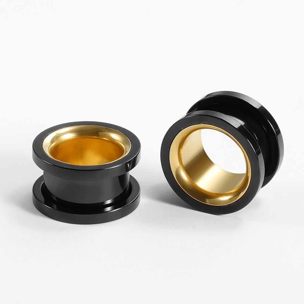 POBAISITER 2PCS Stainless Steel Screw Ear Gauges Tunnels Hollow Double Flare Black Gold For Man For Woman Body Piercing Jewelry 6mm-30mm Stretcher