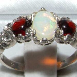 LetsBuyGold 925 Sterling Silver Natural Opal and Garnet Womens Promise Ring - Size 5.5