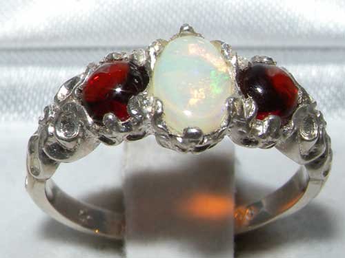 LetsBuyGold 925 Sterling Silver Natural Opal and Garnet Womens Promise Ring - Size 5.5