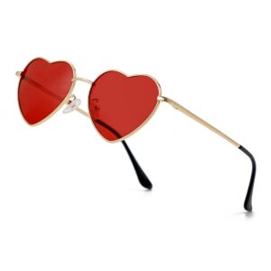 jovakit polarized heart sunglasses for women fashion lovely style metal frame uv400 protection lens (gold/red)