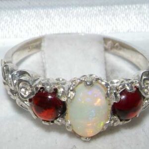 LetsBuyGold 925 Sterling Silver Natural Opal and Garnet Womens Promise Ring - Size 5.5