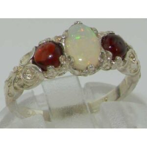 LetsBuyGold 925 Sterling Silver Natural Opal and Garnet Womens Promise Ring - Size 5.5