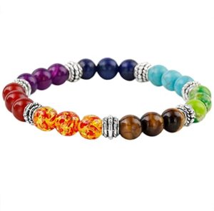 moosu natural fashion seven chakra beaded bracelet alloy peach heart chain agate crystal strand (7 chakras)