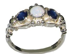 925 sterling silver natural opal and sapphire womens anniversary ring - size 4.25