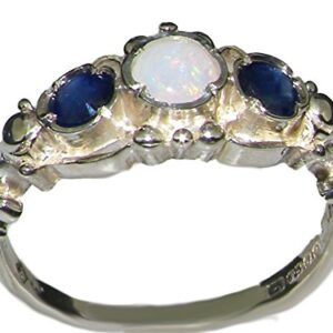 925 Sterling Silver Natural Opal and Sapphire Womens Anniversary Ring - Size 4.25