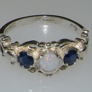 925 Sterling Silver Natural Opal and Sapphire Womens Anniversary Ring - Size 4.25