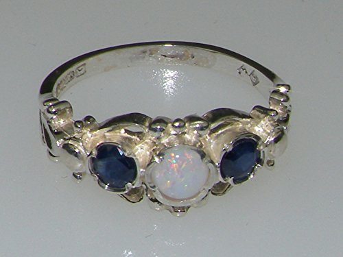 925 Sterling Silver Natural Opal and Sapphire Womens Anniversary Ring - Size 4.25