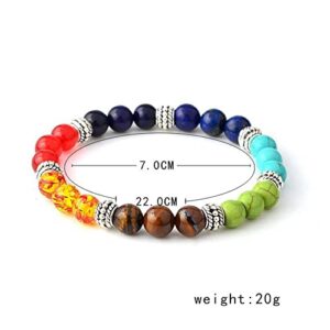 MOOSU Natural Fashion Seven Chakra Beaded Bracelet Alloy Peach Heart Chain Agate Crystal Strand (7 chakras)