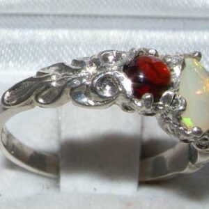 LetsBuyGold 925 Sterling Silver Natural Opal and Garnet Womens Promise Ring - Size 5.5