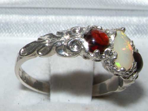 LetsBuyGold 925 Sterling Silver Natural Opal and Garnet Womens Promise Ring - Size 5.5