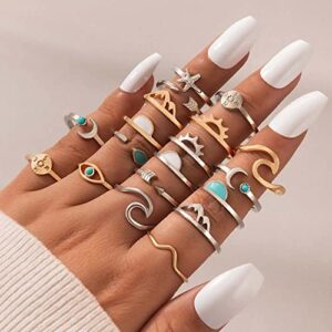 Dcfywl731 Stackable Rings for Women Trendy Stuff Knuckle Ring Cute Adjustable Arrow Knot Wave Star Moon Rings Set Jewelry Gifts Stocking Stuffers for Christmas Gifts 2024