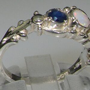 925 Sterling Silver Natural Opal and Sapphire Womens Anniversary Ring - Size 4.25