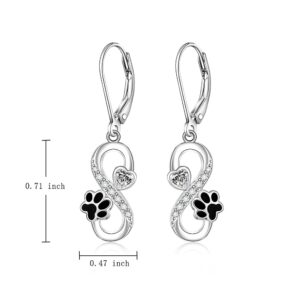 Cat Dog Paw Print Earrings for Women Sterling Silver Valentine Infinity Heart Puppy Claw Leverback Drop Dangle Earrings Cute Animal Memorial Jewelry Valentines Day Gifts