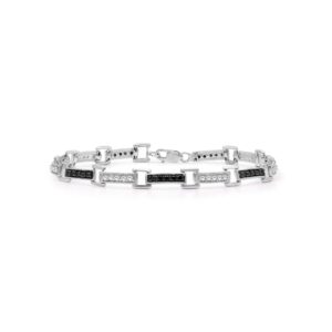 jewelexcess diamond link bracelets for women – 1.00 carat black & white diamond sterling silver bracelet – hypoallergenic diamond link bracelet silver –bracelets for women sterling silver