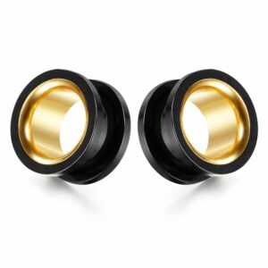 pobaisiter 2pcs stainless steel screw ear gauges tunnels hollow double flare black gold for man for woman body piercing jewelry 6mm-30mm stretcher