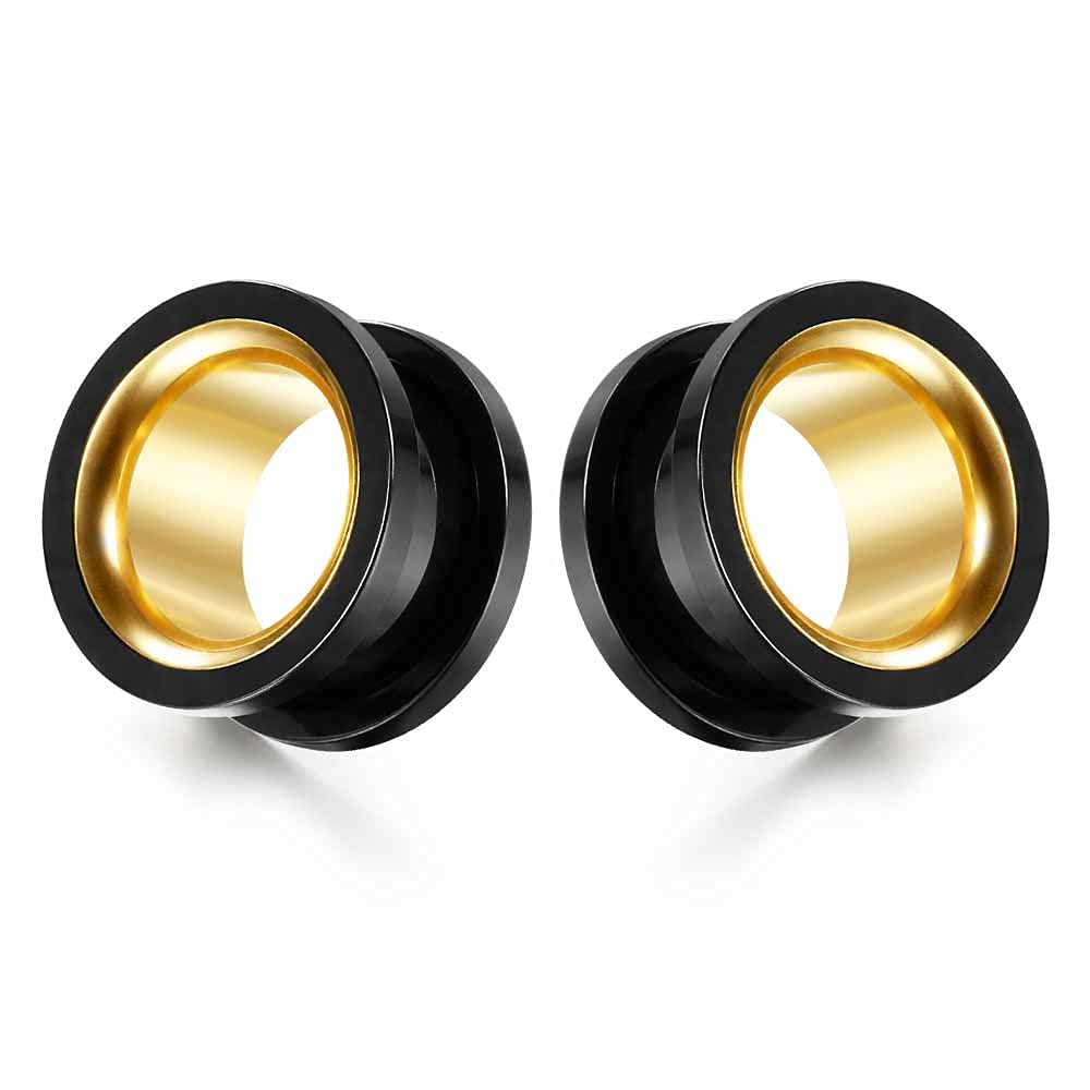 POBAISITER 2PCS Stainless Steel Screw Ear Gauges Tunnels Hollow Double Flare Black Gold For Man For Woman Body Piercing Jewelry 6mm-30mm Stretcher