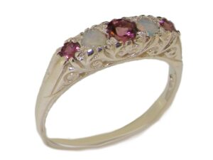 letsbuygold 925 sterling silver natural pink tourmaline and opal womens anniversary ring - size 8.25