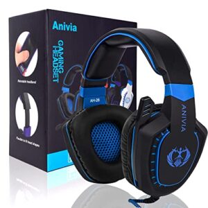 anivia computer over ear headphones wired with microphone updated ah28 3.5mm stereo headsets gaming headset with volume control, noise isolating for multi-platform, black blue