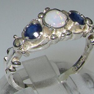 925 Sterling Silver Natural Opal and Sapphire Womens Anniversary Ring - Size 4.25