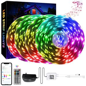 qzyl led lights for bedroom 100 ft(4 rolls), led strip lights with app control, sync to music 5050 rgb led lights with 44 keys ir remote, led lights for room party home decorations