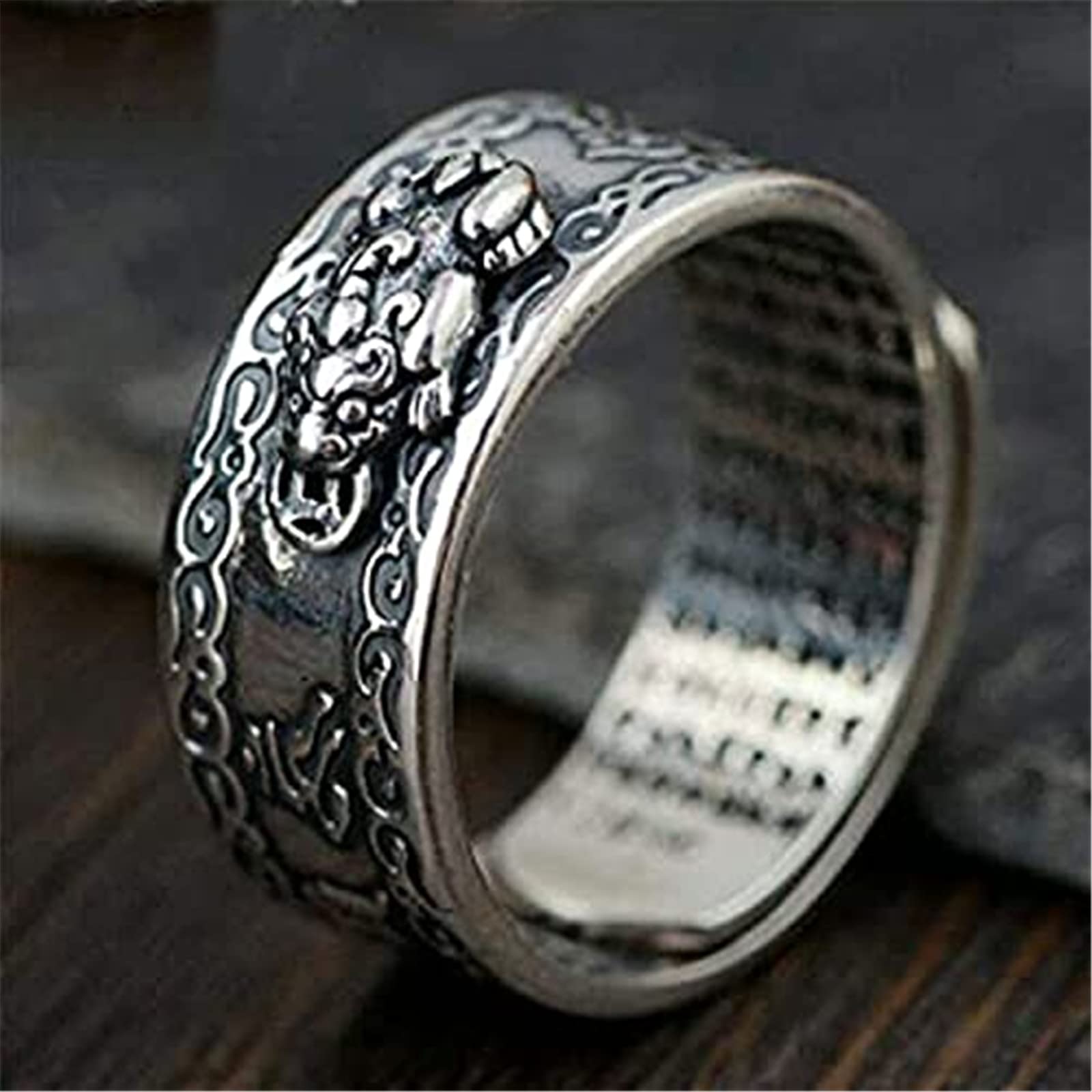 Hehimin FENG-Shui PI-Xiu Protection Wealth Ring,Amulet Wealth Lucky Open Adjustable Ring Buddhist Jewelry Ring (Gold+Silver)