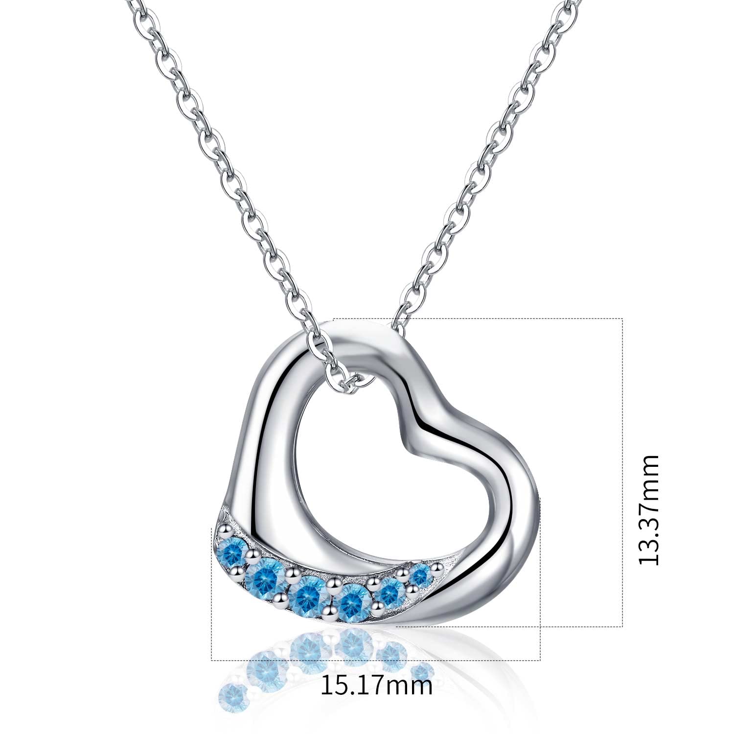 Heart March Birthstone Necklace for Women: 925 Sterling Silver Aquamarine Necklace Floating Open Heart Pendant Necklace Sparkling Cubic Zirconia Necklaces, Unique Birthday Jewelry Gifts for Teen Girls