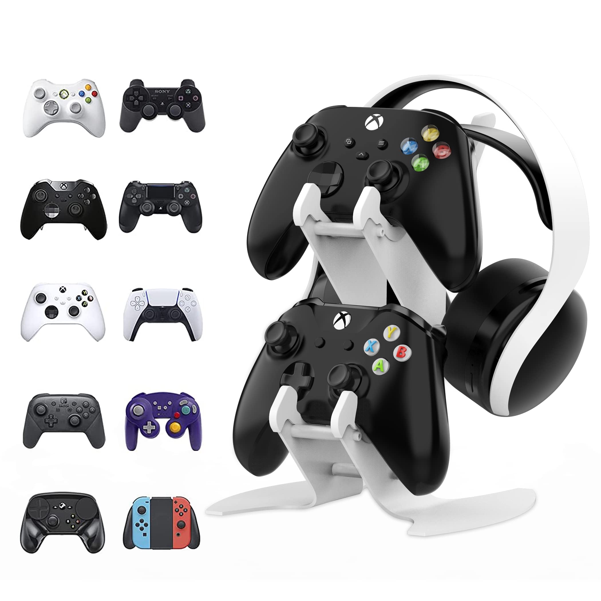 Controller Holder Stand, Universal Metal Material Game Controller Headset Stand Controller Accessories for Gamepad of PS5 / Xbox / PS4 / Switch （White