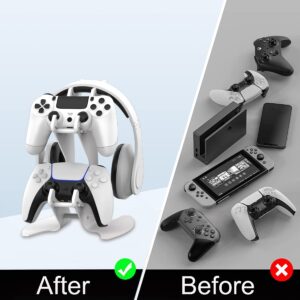 Controller Holder Stand, Universal Metal Material Game Controller Headset Stand Controller Accessories for Gamepad of PS5 / Xbox / PS4 / Switch （White