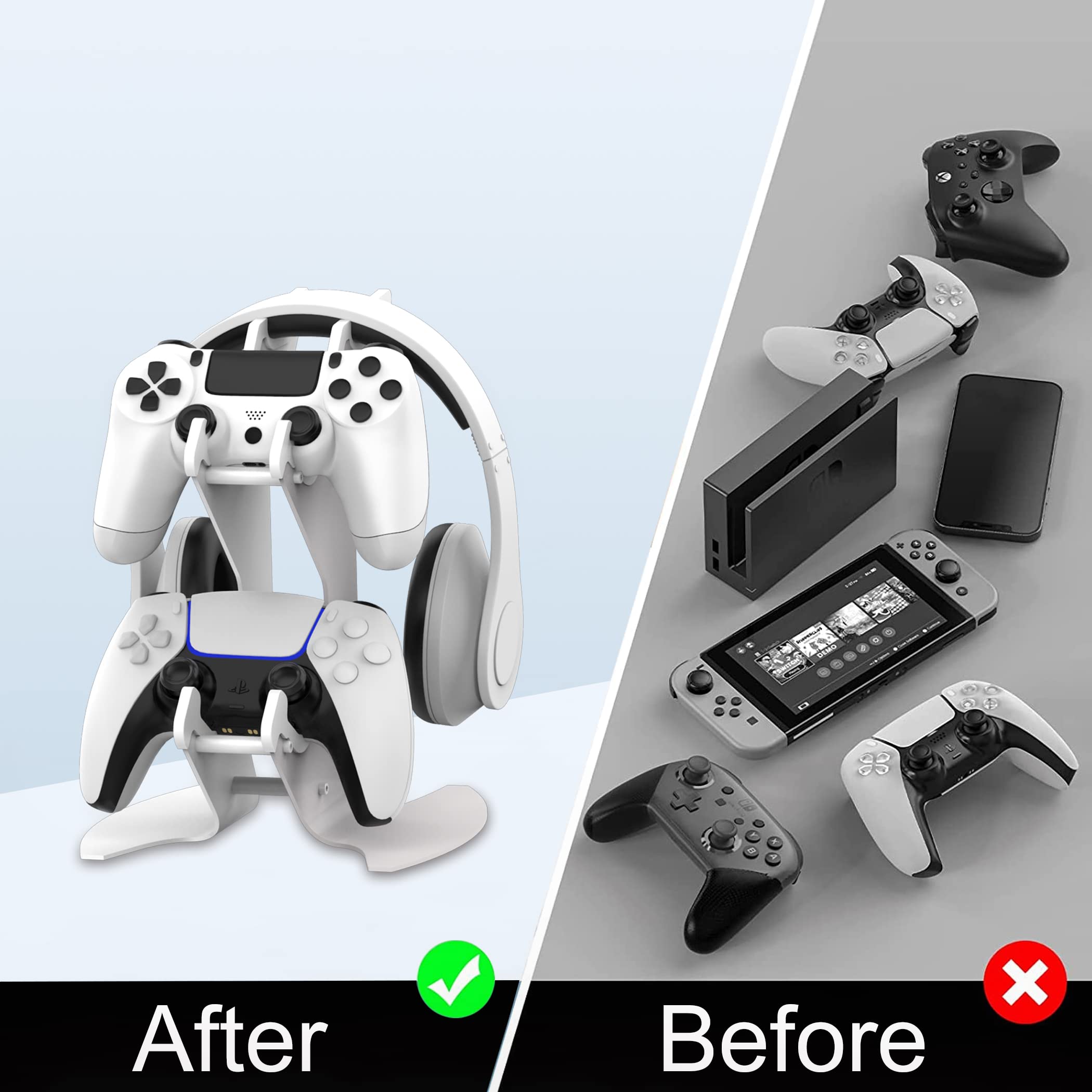 Controller Holder Stand, Universal Metal Material Game Controller Headset Stand Controller Accessories for Gamepad of PS5 / Xbox / PS4 / Switch （White