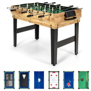 goplus 10-in-1 combination multi game table set, adult size combo game table w/foosball, table tennis, pool, air hockey table, bowling, chess, checkers, backgammon for family game night