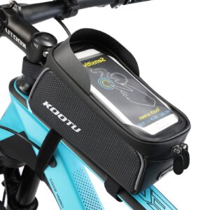 kootu top tube front storage case,bike cell phone holder pouch bag with tpu touch-screen and sun-visor,waterproof bike phone mount for smartphone under 6.5"