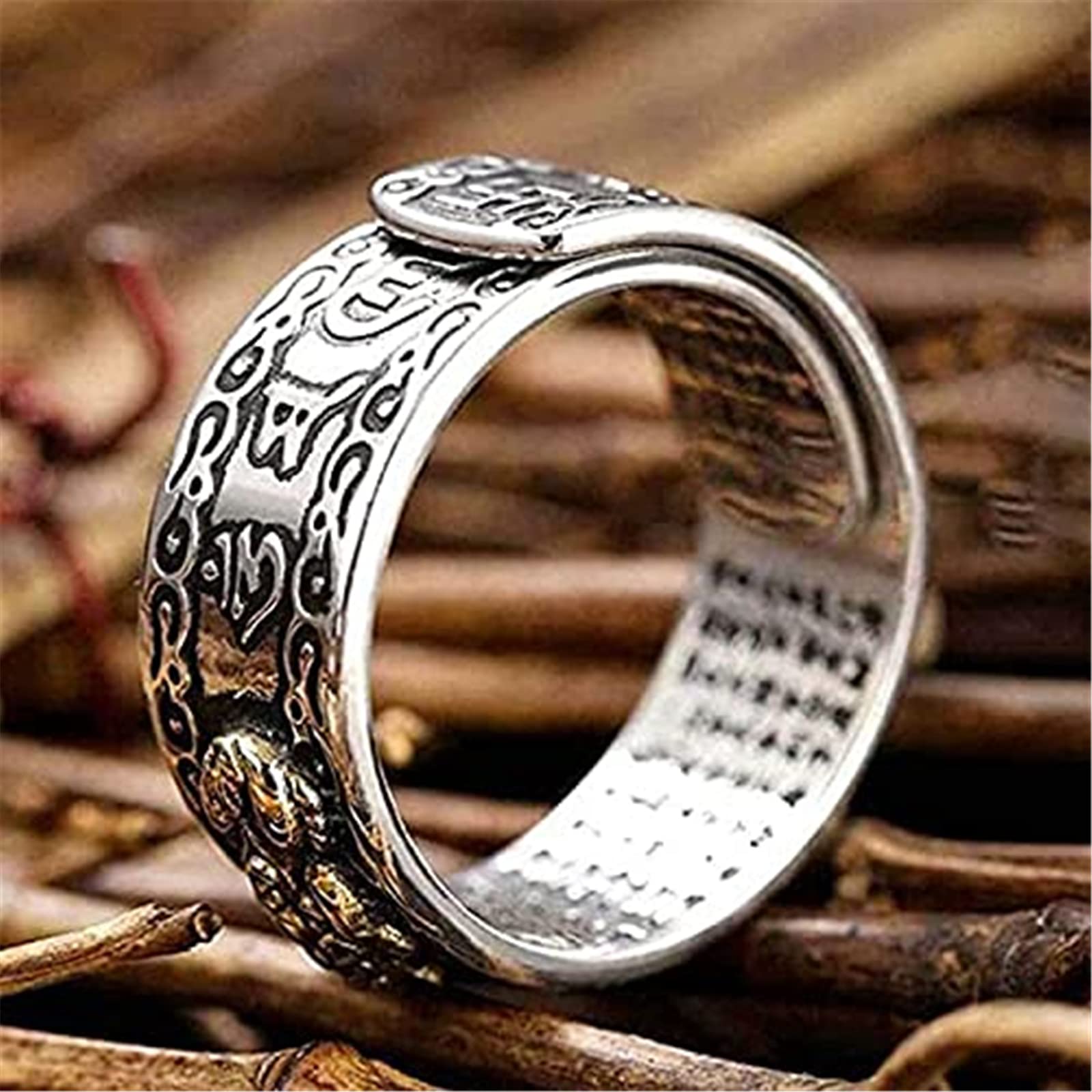 Hehimin FENG-Shui PI-Xiu Protection Wealth Ring,Amulet Wealth Lucky Open Adjustable Ring Buddhist Jewelry Ring (Gold+Silver)