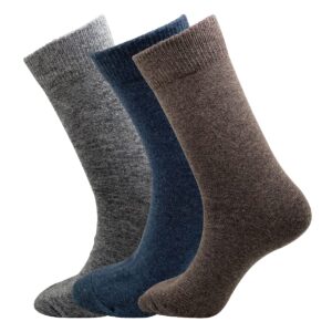 cozyposh men wool blend socks - mid-calf crew (pack of 3 pairs) anti-sweat warm (lightbrown_lightgrey_blue)