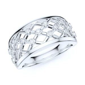 prstani sterling silver 9mm wide grid small simulated round brilliant cut diamonds wedding band cocktail ring (9.5)