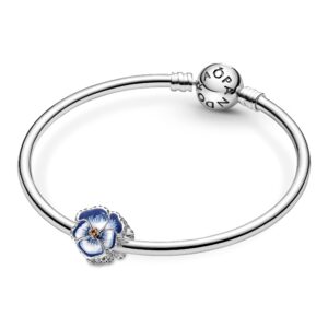 Pandora Blue Pansy Flower Charm Bracelet Charm Moments Bracelets - Stunning Women's Jewelry - Gift for Women in Your Life - Made with Sterling Silver, Cubic Zirconia & Enamel