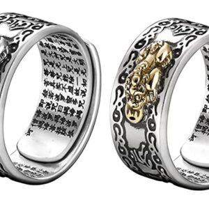 Hehimin FENG-Shui PI-Xiu Protection Wealth Ring,Amulet Wealth Lucky Open Adjustable Ring Buddhist Jewelry Ring (Gold+Silver)