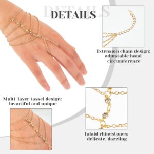 MTLEE 3 Pieces Ring Bracelet Hand Chain Finger Ring Bracelet Gold Tassel Hand Jewelry Slave Chain for Women, 3 Styles