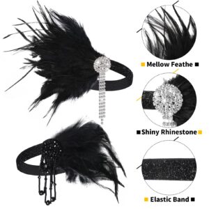 10 Pieces 1920s Vintage Black Feather Headpiece Feather Flapper Headband 20s Accessories for Women Carnival (Modern Style)